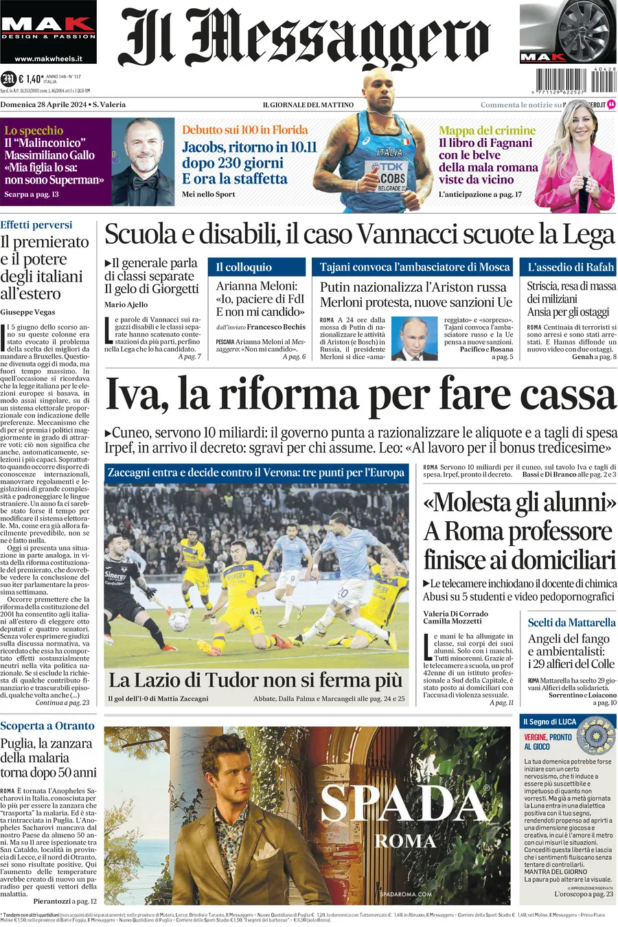 Prima pagina «Il Messaggero» | Giornali.it