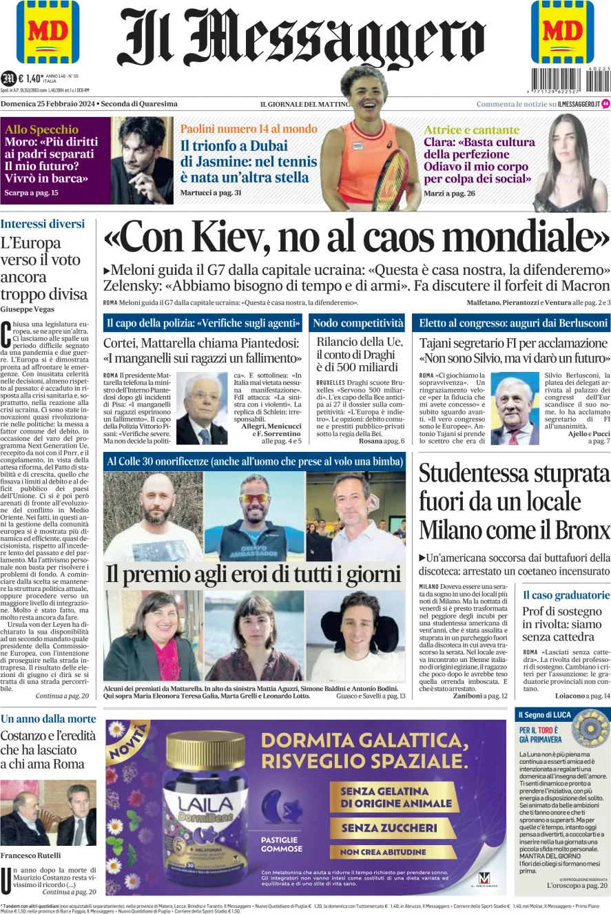 Prima pagina «Il Messaggero» | Giornali.it