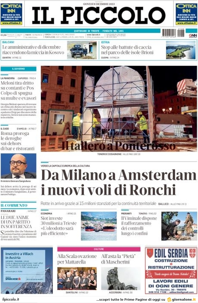 Prima pagina «Il Piccolo» | Giornali.it