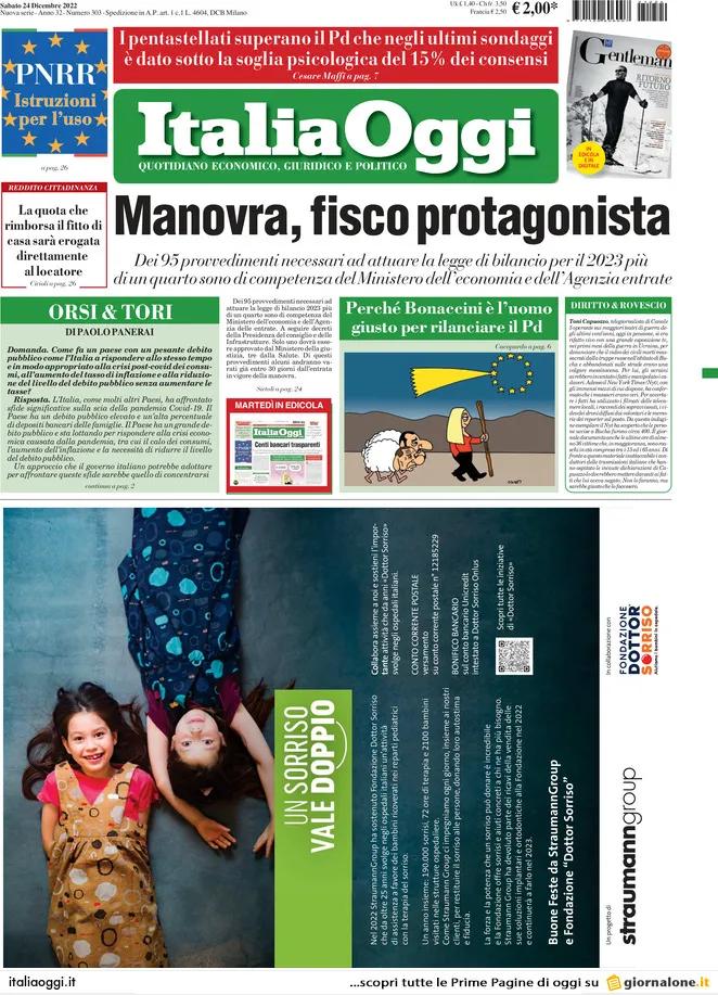 Prima pagina «Italia Oggi» | Giornali.it