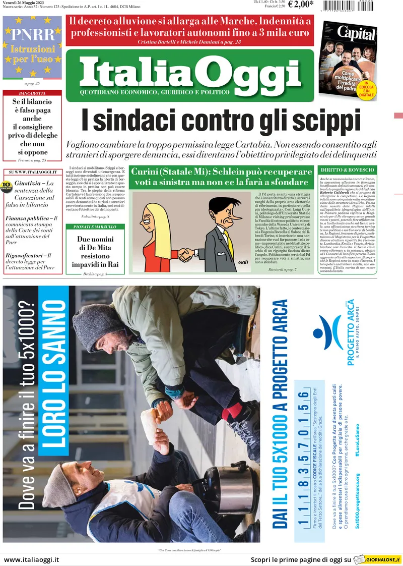 Prima pagina «Italia Oggi» | Giornali.it