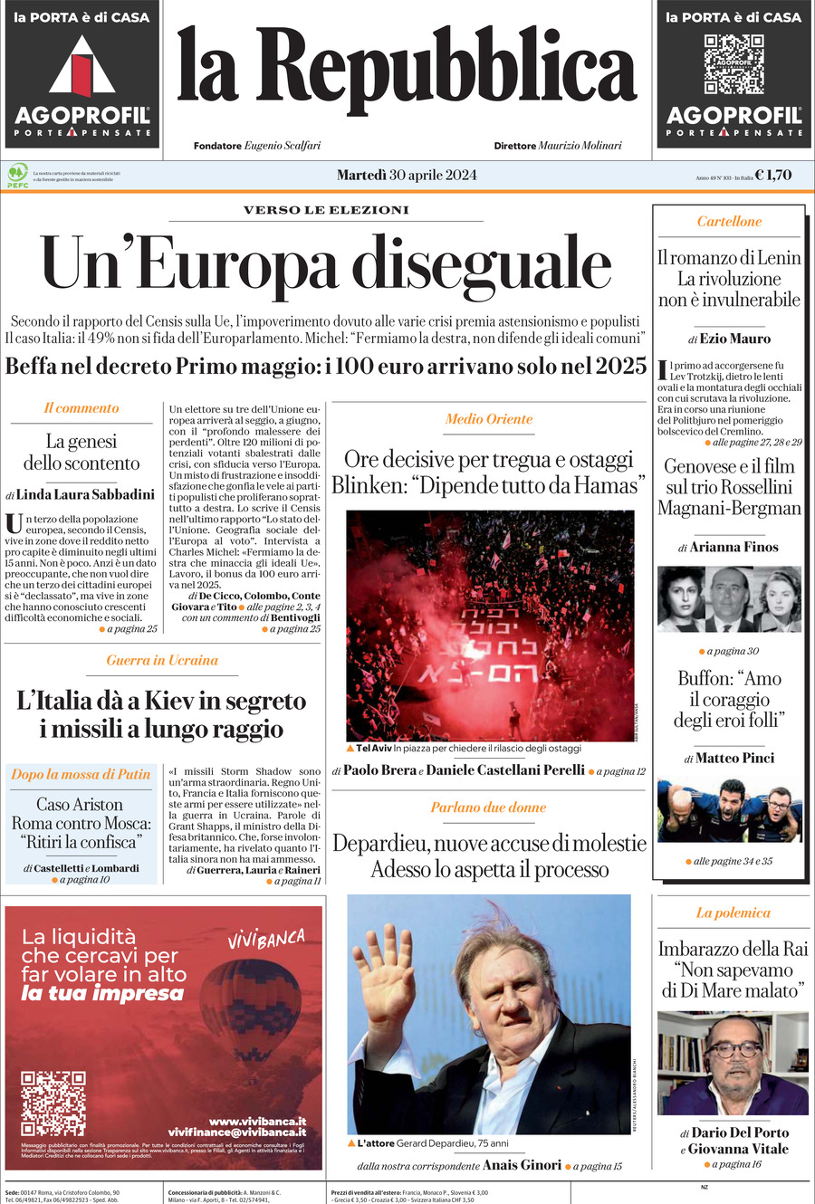 Prima pagina «La Repubblica» | Giornali.it