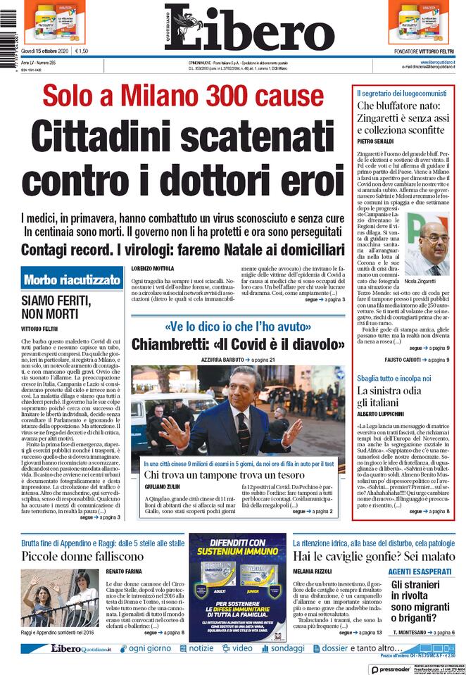 Prima pagina «Libero Quotidiano» | Giornali.it