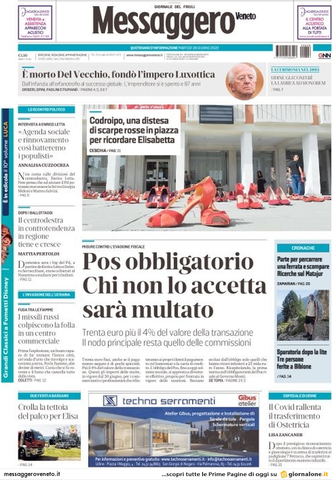Prima pagina «Messaggero Veneto» | Giornali.it