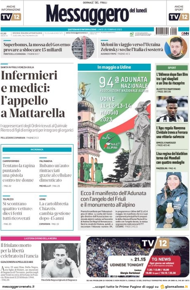 Prima pagina «Messaggero Veneto» | Giornali.it