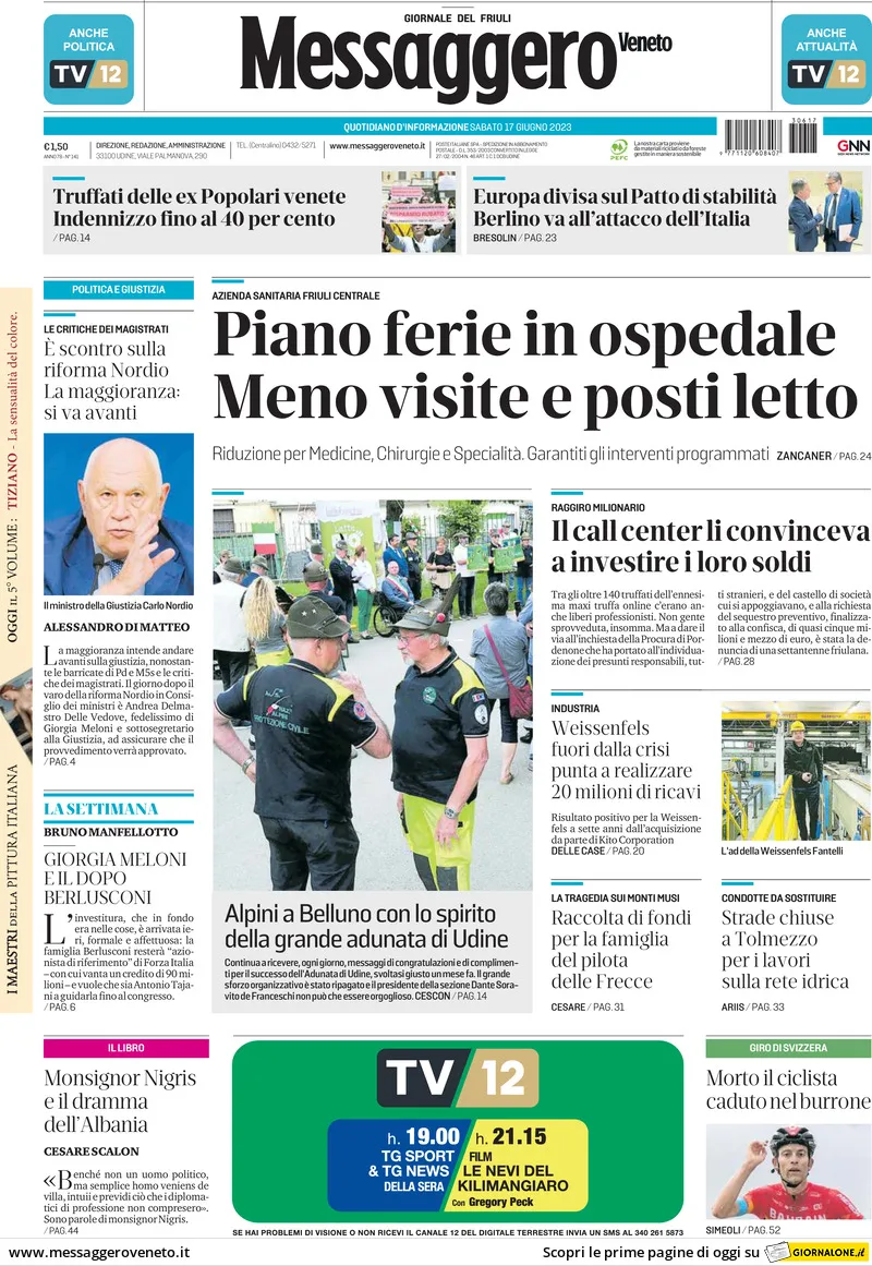 Prima pagina «Messaggero Veneto» | Giornali.it
