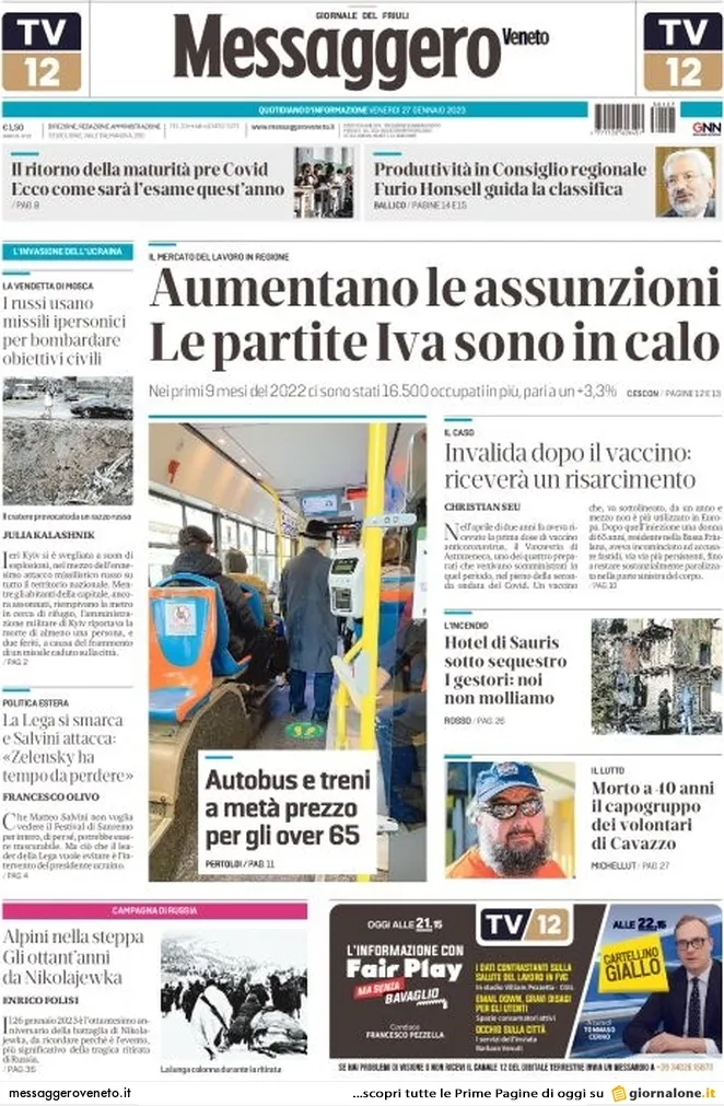 Prima pagina «Messaggero Veneto» | Giornali.it
