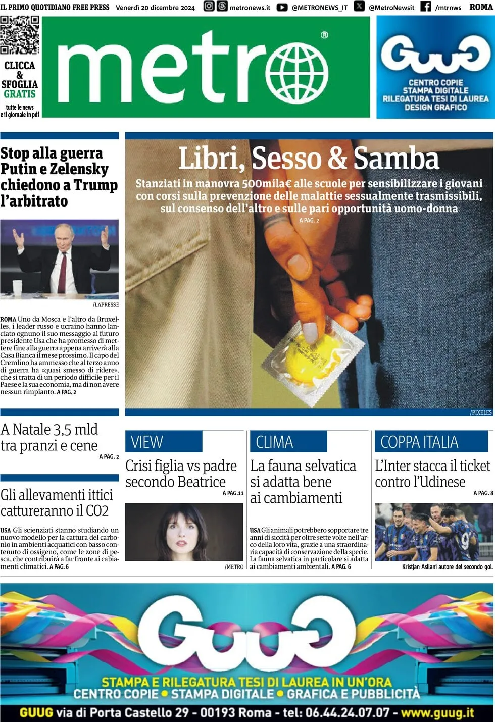 Prima pagina «Metro» | Giornali.it