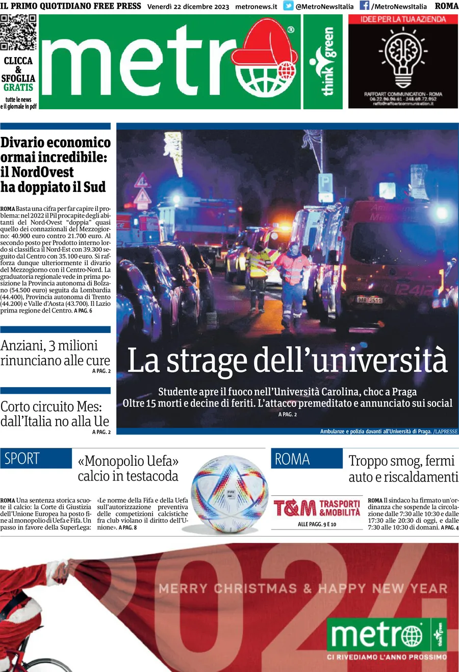 Prima pagina «Metro» | Giornali.it
