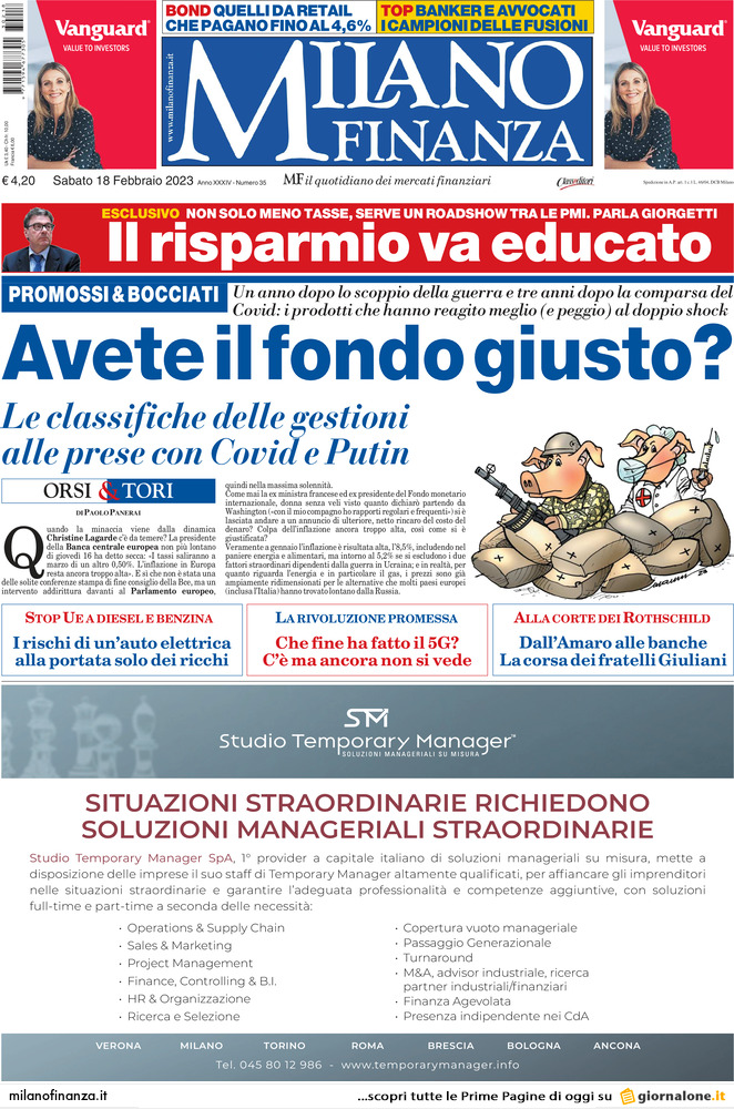 Prima pagina «MF Milano Finanza» | Giornali.it