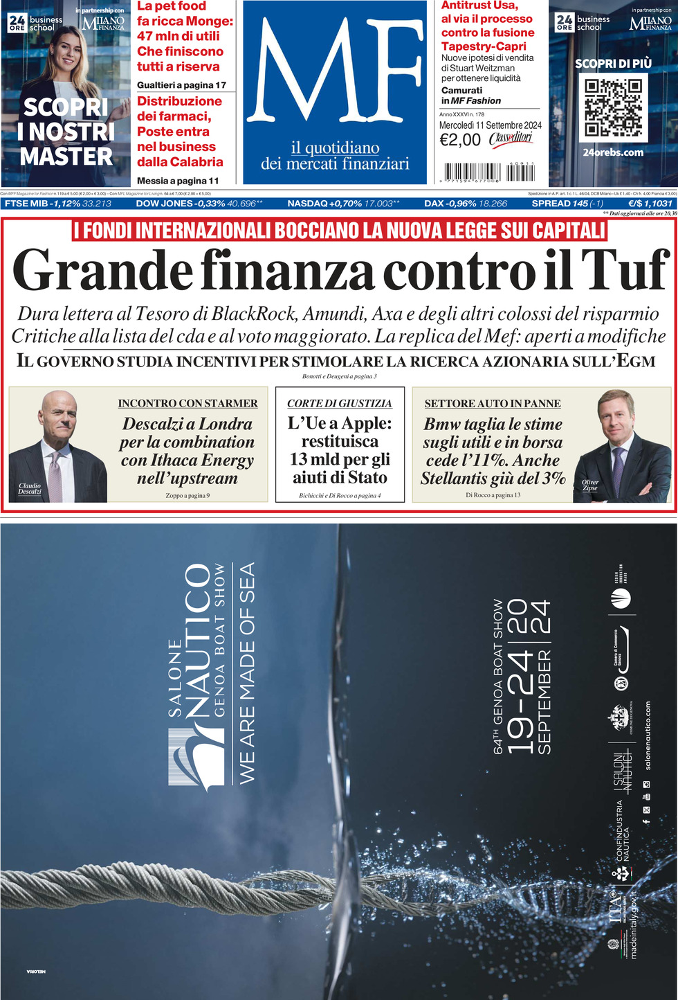 Prima pagina «MF Milano Finanza» | Giornali.it
