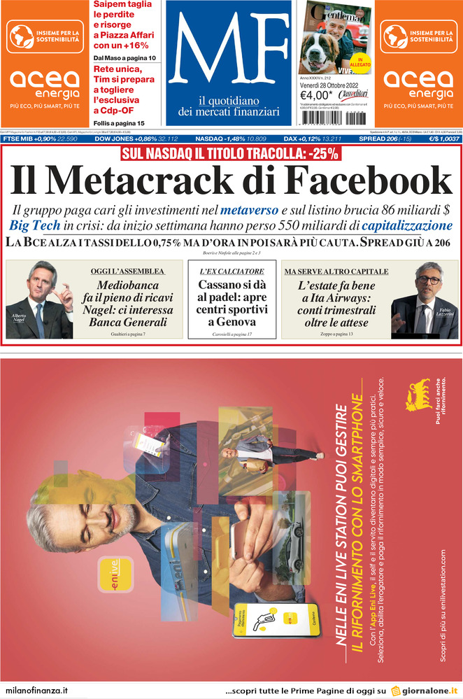 Prima pagina «MF Milano Finanza» | Giornali.it