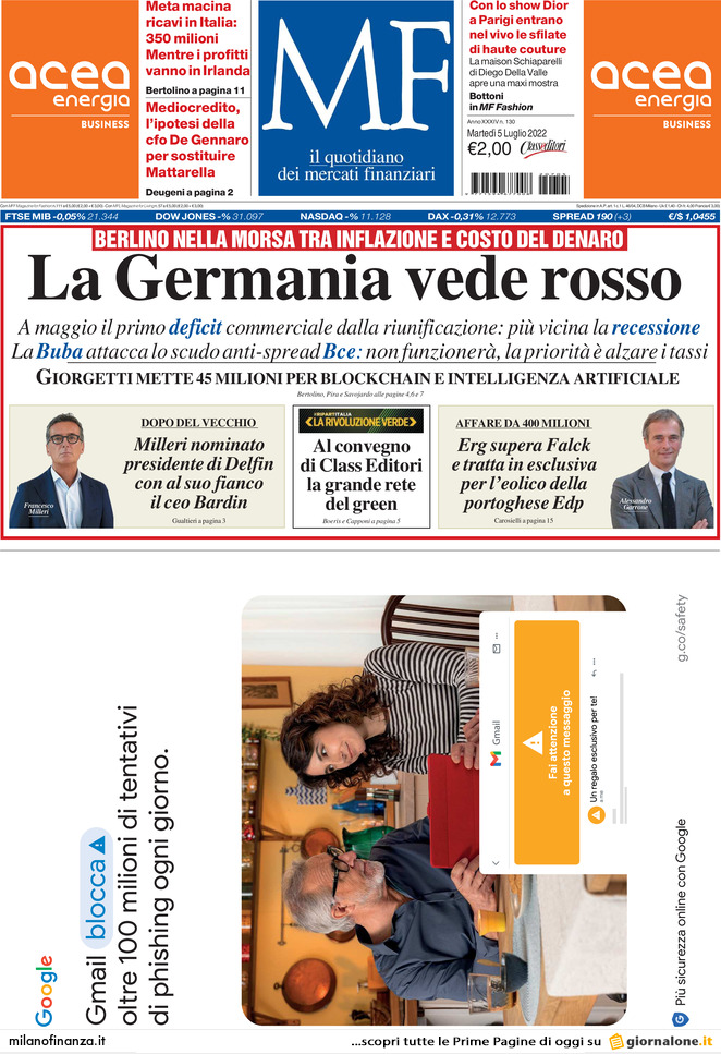 Prima pagina «MF Milano Finanza» | Giornali.it