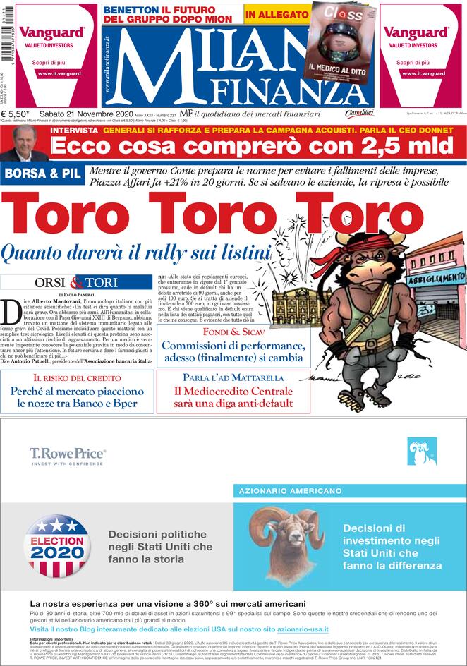 Prima pagina «MF Milano Finanza» | Giornali.it