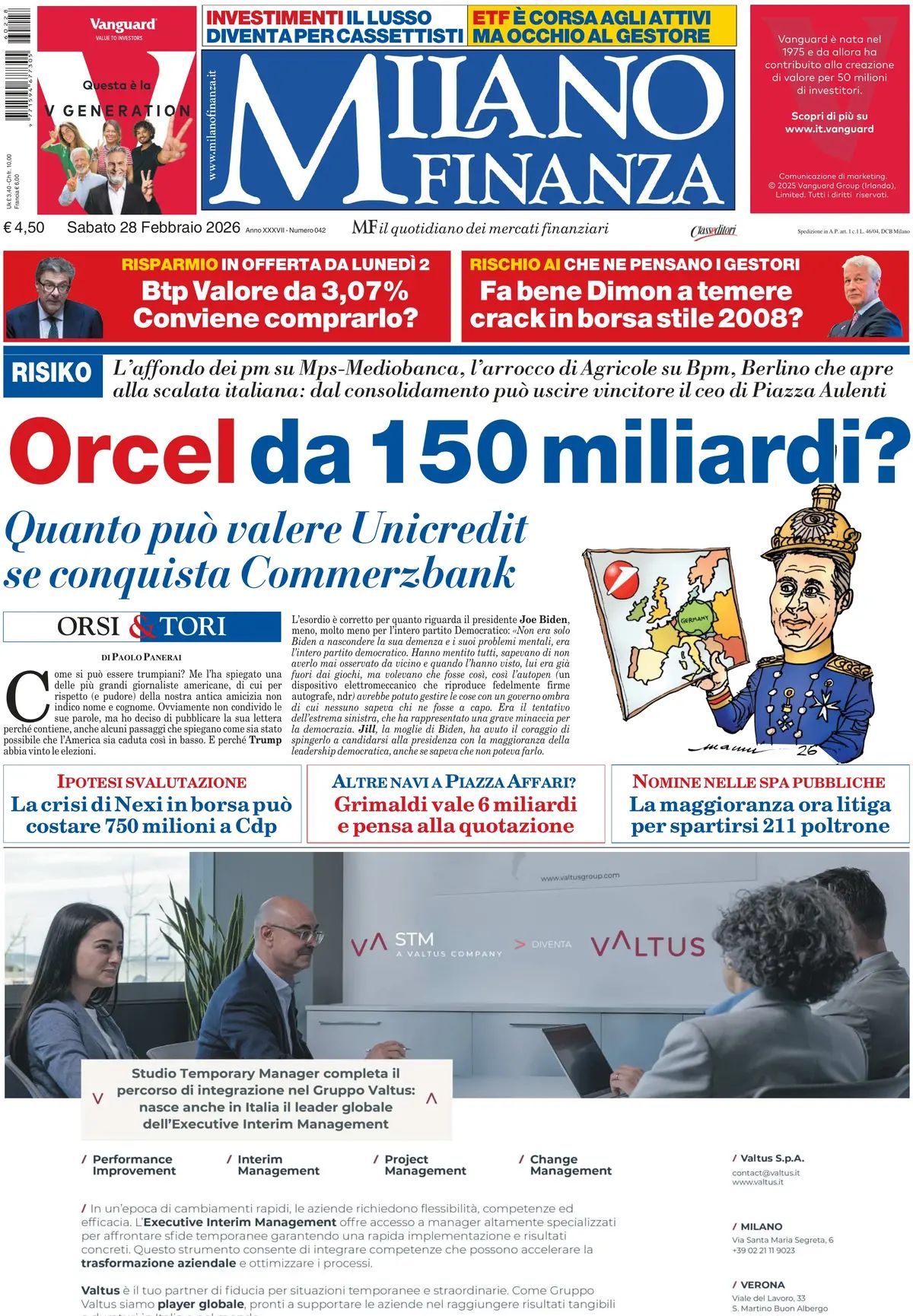 Prima pagina «MF Milano Finanza» | Giornali.it